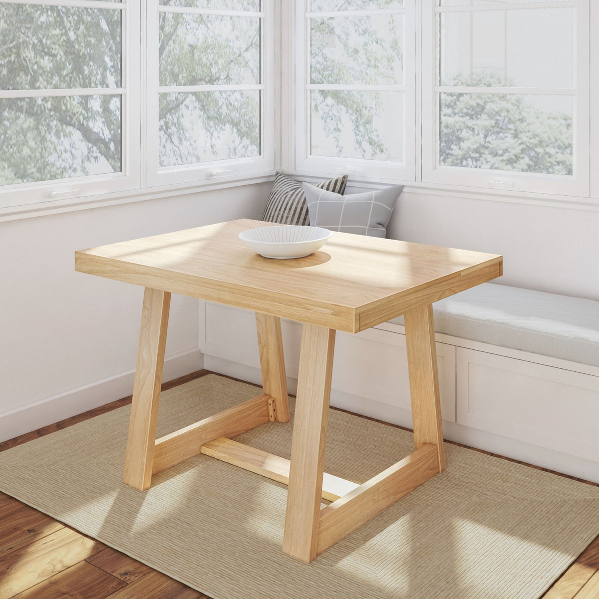 Plank Beam 48 inch Dining Table for 4 Classic Farmhouse Solid Wood Kitchen Table Black Wirebrush