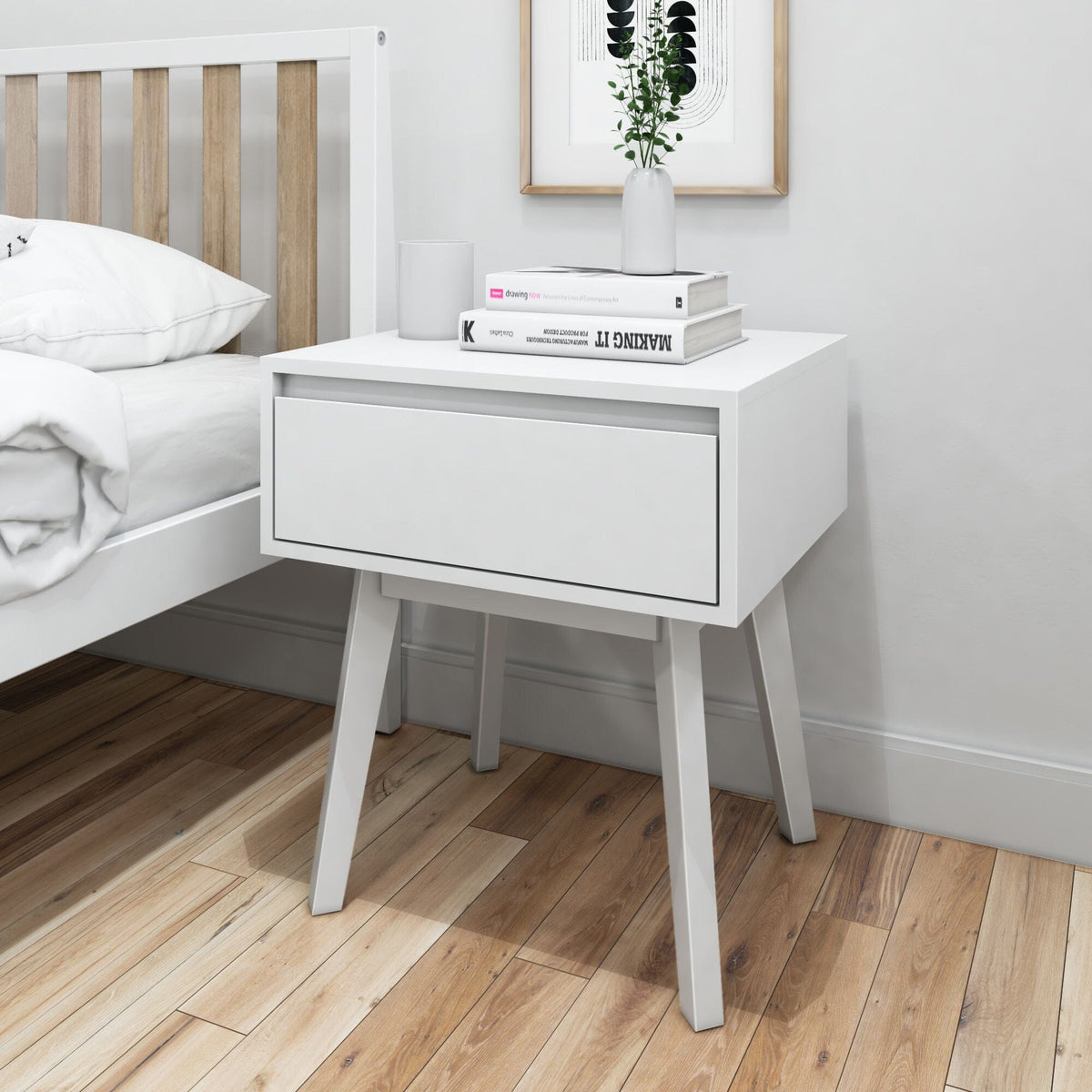 Modern Nightstand with Drawer Plank Beam