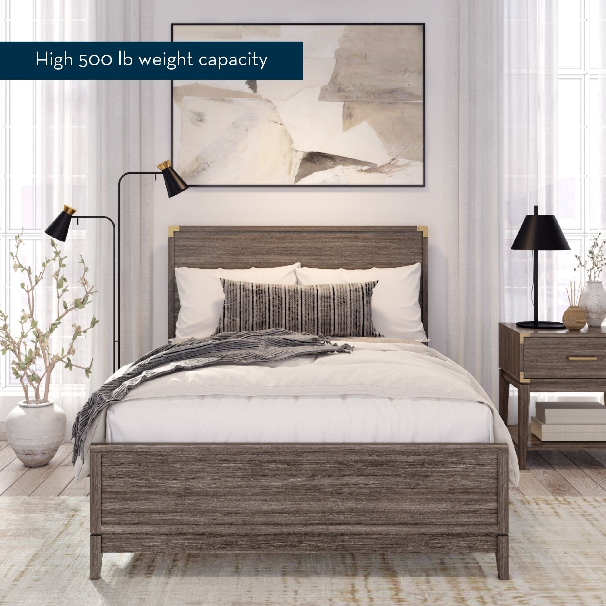 Plank Beam Solid Wood Contemporary Full Size Platform Bed Clay