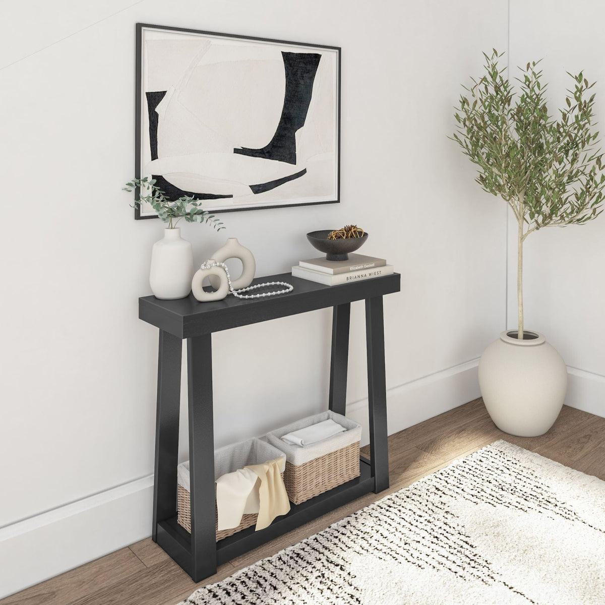 Console Table with Shelf, 36 Inch Solid Wood Narrow Entryway Table with ...