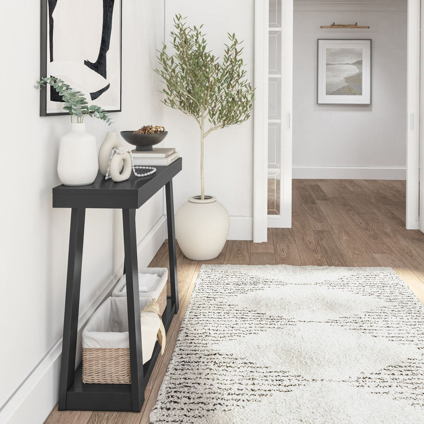 Console Table with Shelf, 36 Inch Solid Wood Narrow Entryway Table with ...