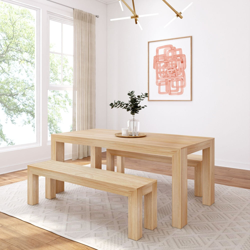 Modern Dining Table Set with 2 Benches, Solid Wood - 72 Inch, Seats 6 ...