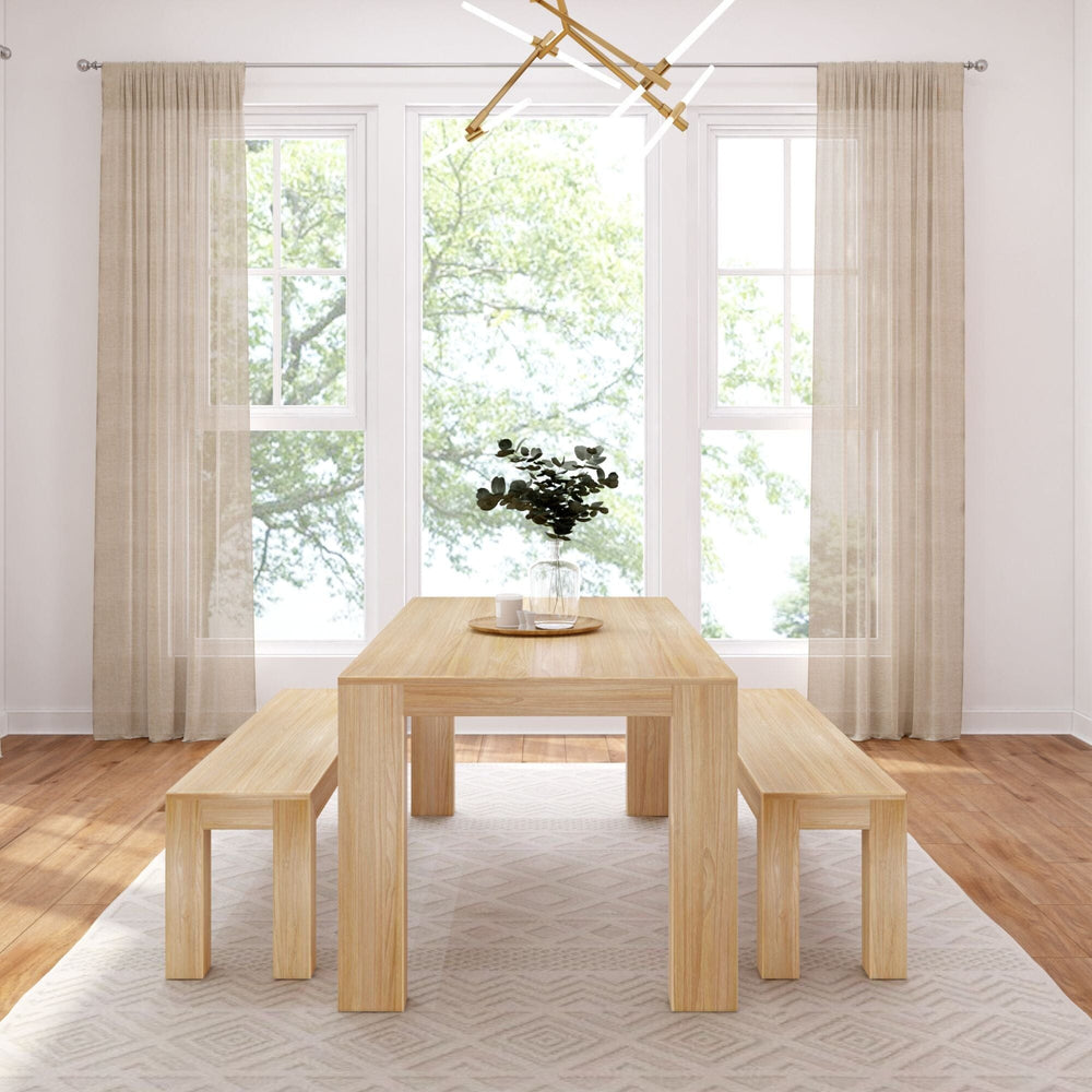 Modern Dining Table Set with 2 Benches, Solid Wood - 72 Inch, Seats 6 ...
