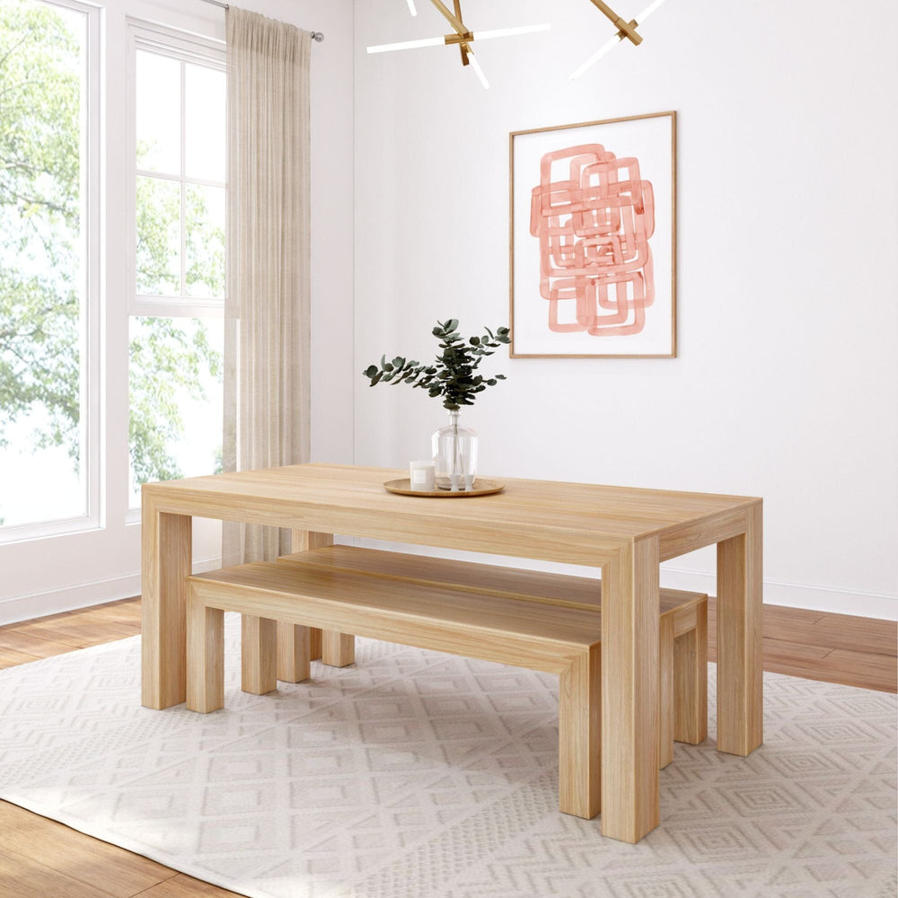 Modern Dining Table Set with 2 Benches, Solid Wood - 72 Inch, Seats 6 ...