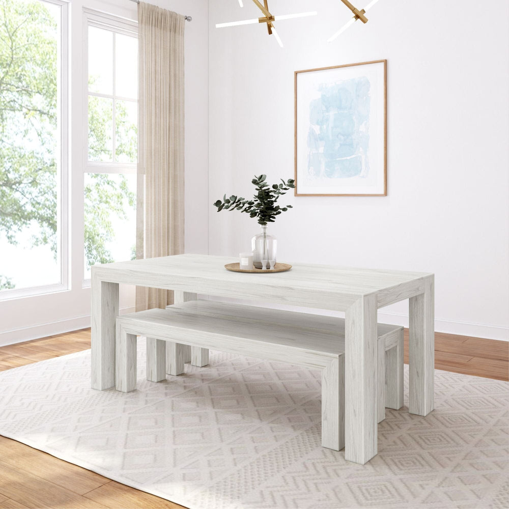 Modern Dining Table Set with 2 Benches, Solid Wood - 72 Inch, Seats 6 ...