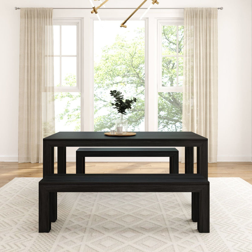 Modern Dining Table Set with 2 Benches, Solid Wood - 72 Inch, Seats 6 ...