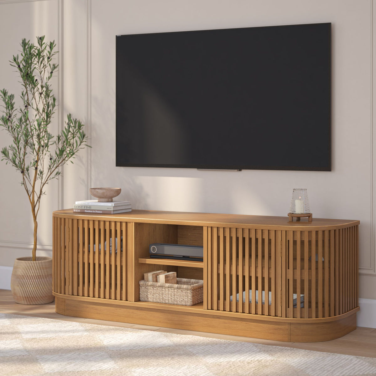 Contour TV Stand, 2 Doors with Adjustable Shelf – Plank+Beam