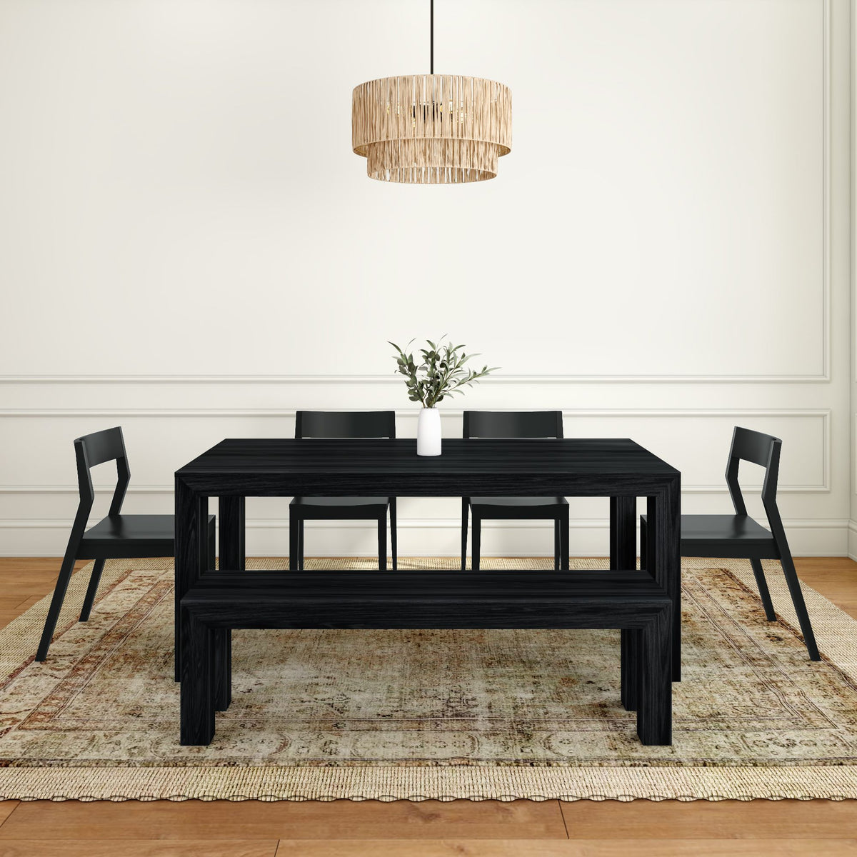 Modern Dining Table Set with 4 Chairs and Bench, 72" – Plank+Beam