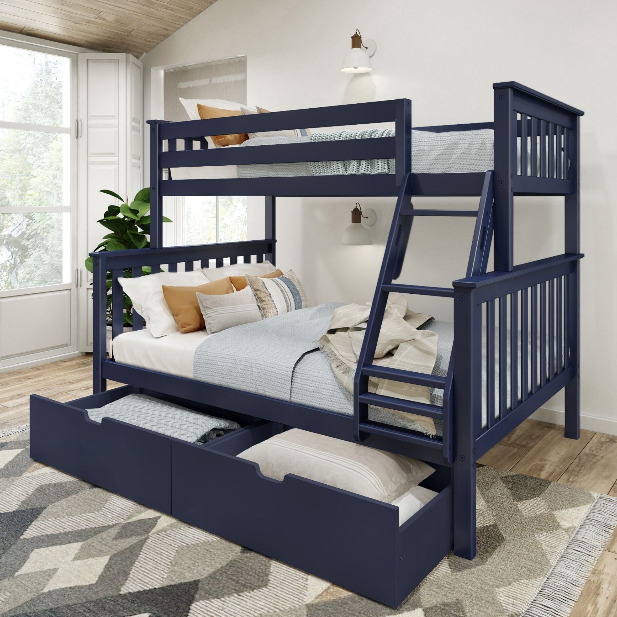 Twin Over Full Bunk Bed with Storage Drawers Plank Beam